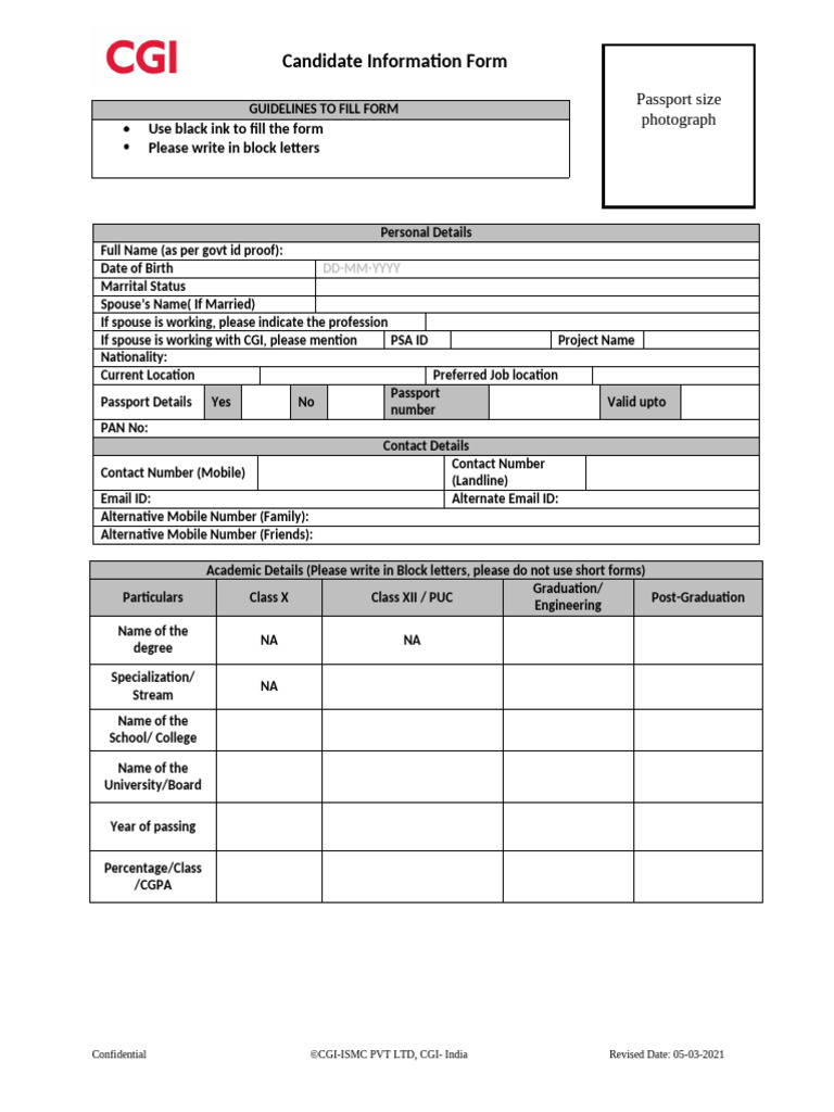 Candidate Information Form | PDF