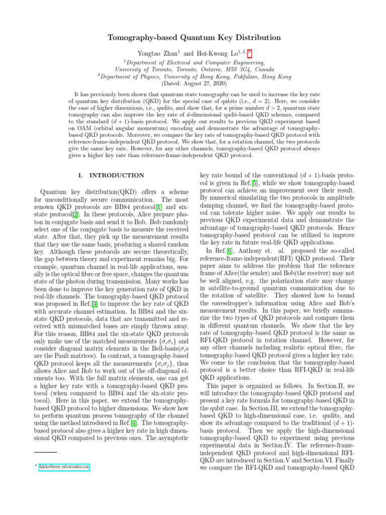 Tomography-Based Quantum Key Distribution | PDF | Applied Mathematics ...