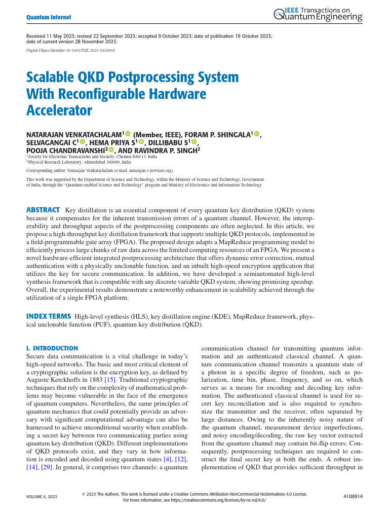 Scalable QKD Postprocessing System With Reconfigurable Hardware Accelerator | PDF | Low Density ...