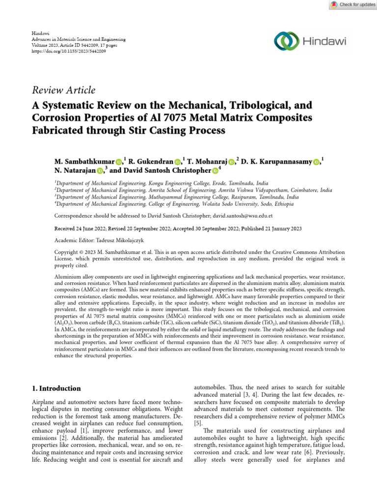 7075 Review Paper Hindawi 2023 | PDF | Composite Material | Titanium