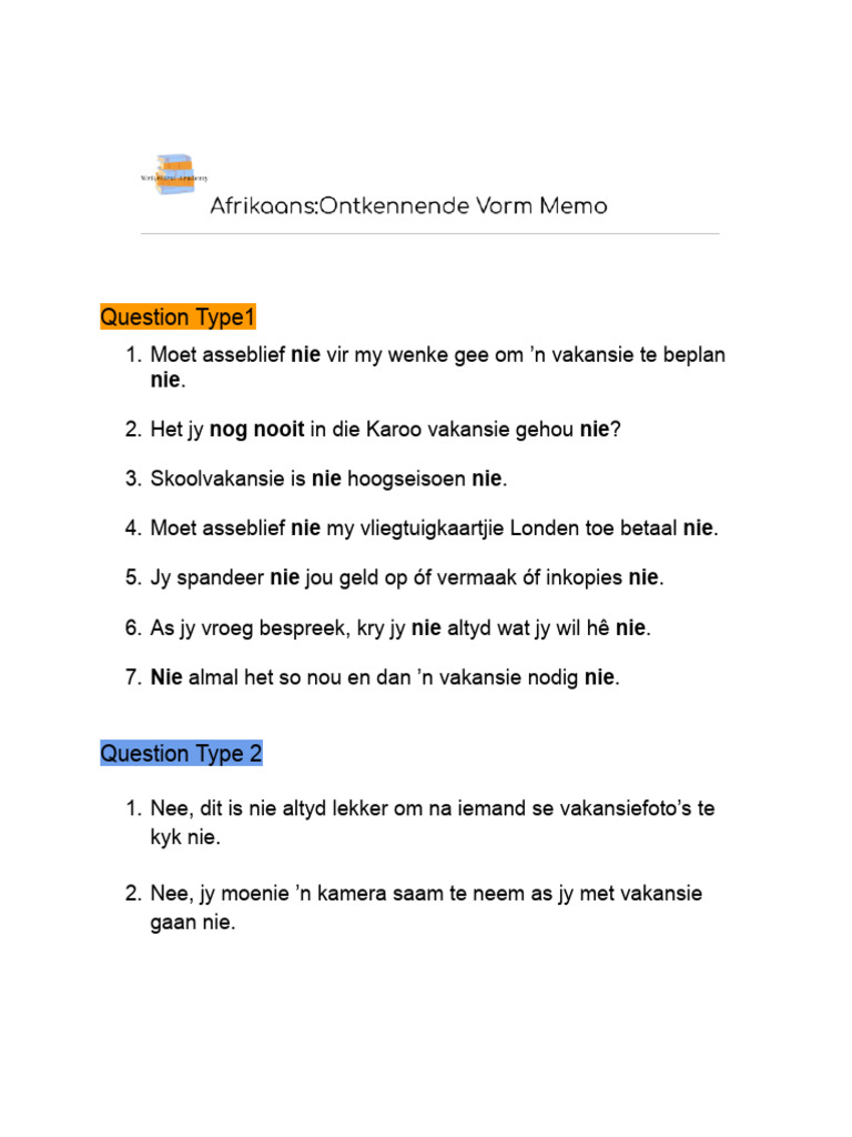 Ontkennende Vorm Memo | PDF