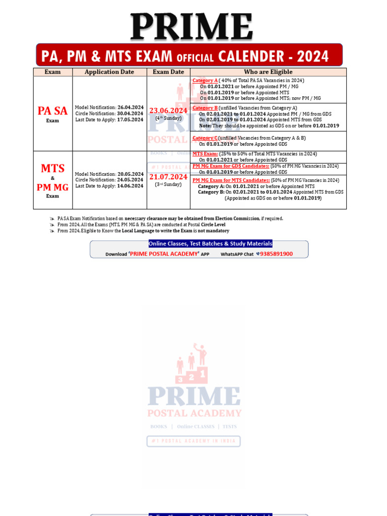2024 - Exam Calender PRIME Academy | PDF