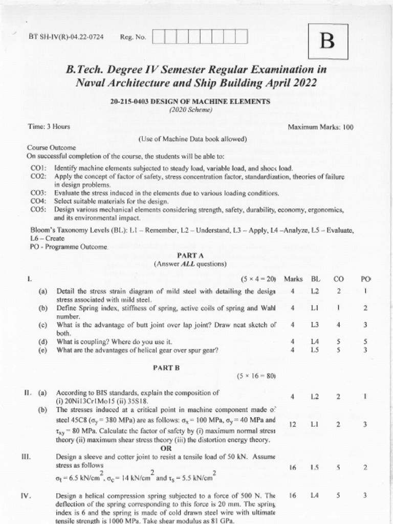 Design of Machine Elements 2022-3 | PDF