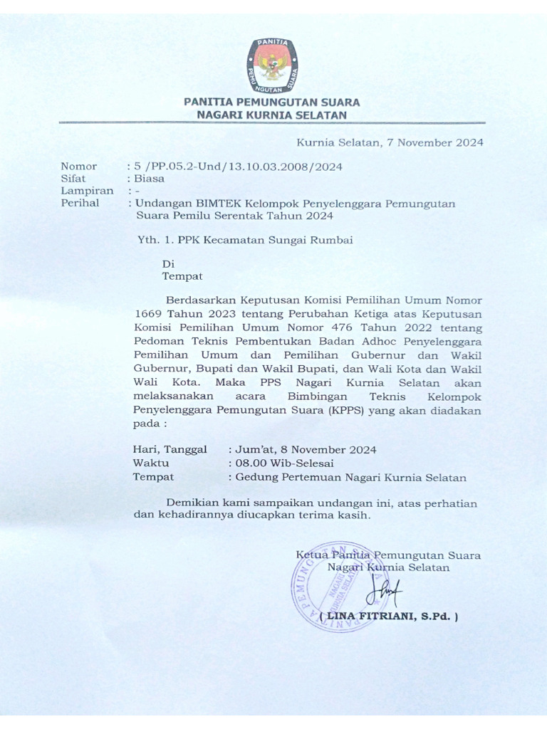 Undangan Bimtek KPPS | PDF