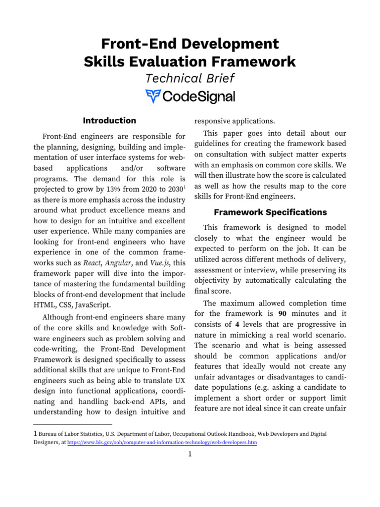 Front End Development Skills Evaluation Framework CodeSignal Skills Evaluation Lab | PDF ...