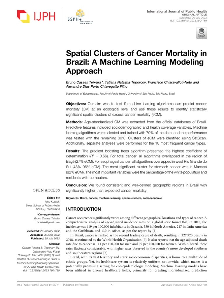 2023 - Spatial Clusters of Cancer Mortality in Brazil A Machine Learning Modeling Approach | PDF ...