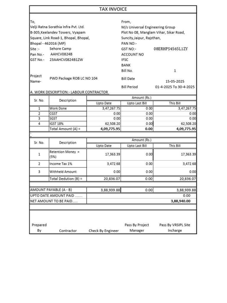 Ms Universal Engg 1st RA Bill | PDF | Economies | Public Finance