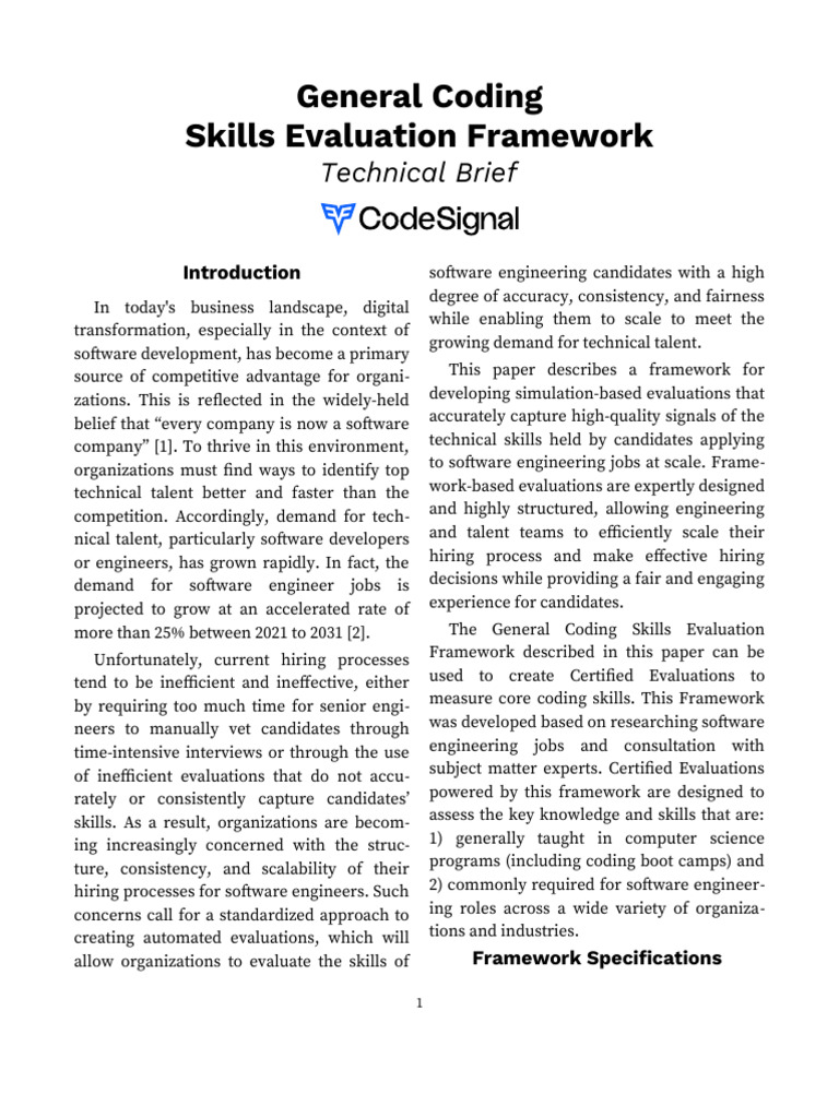General Coding Skills Evaluation Framework CodeSignal Skills Evaluation Lab Short | PDF | String ...