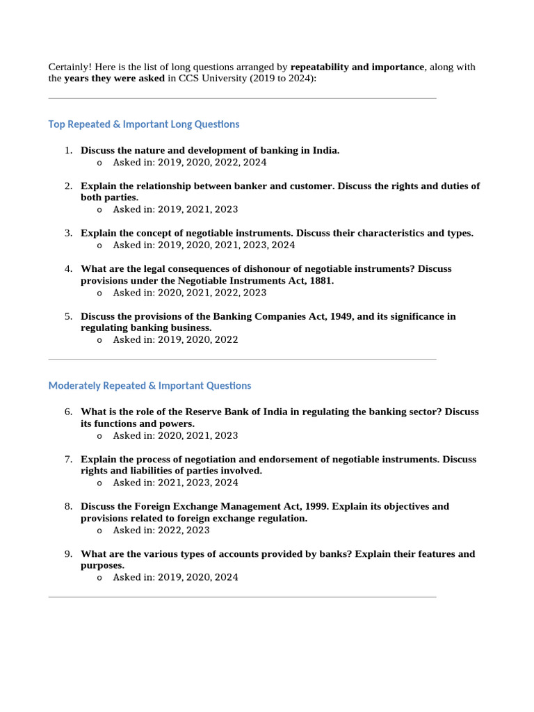 Banking Law Imp Questions 4TH Semester | PDF | Negotiable Instrument ...