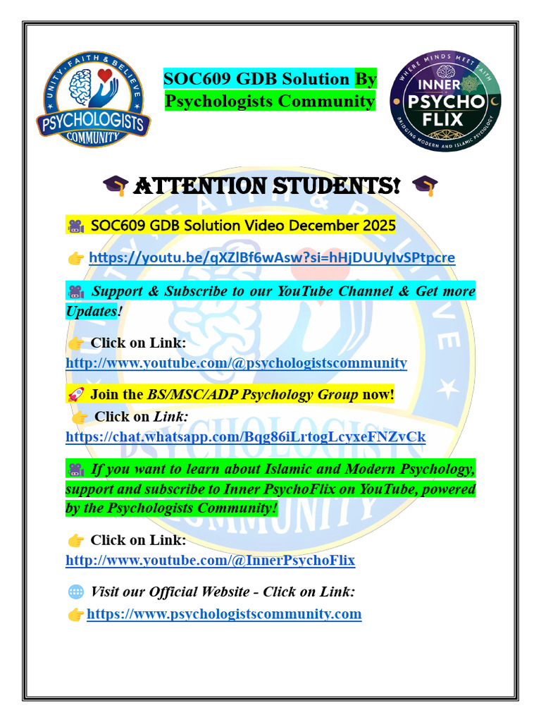 ?SOC609 GDB Solution December 2024 by Psychologists Community | PDF | Social Psychology