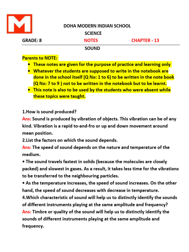 Chapter - 13 - Sound - Notes - 250522 - 052911 | PDF | Sound | Noise