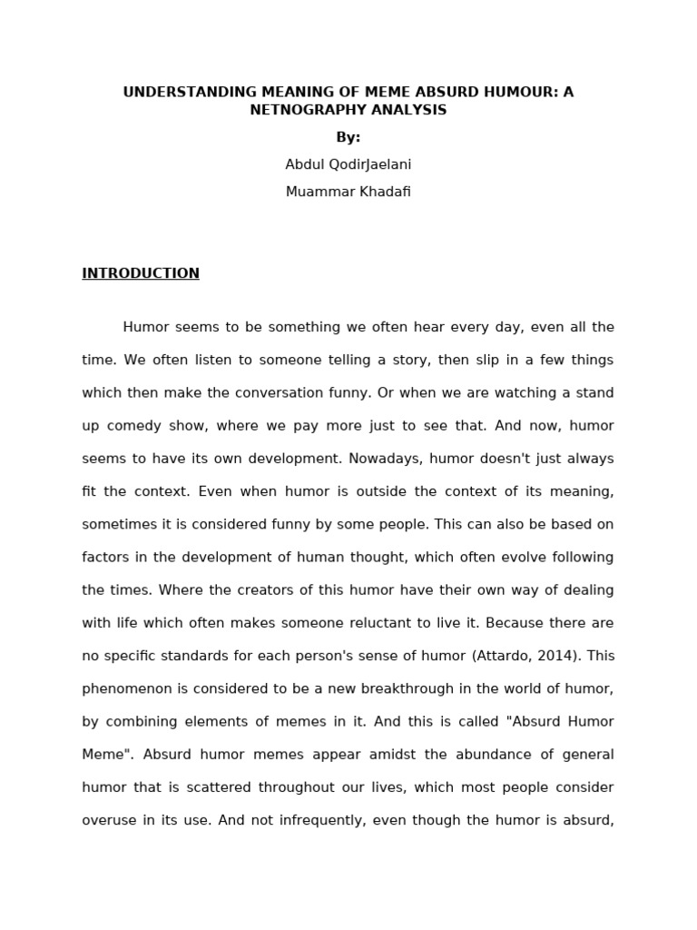 [revisi] UNDERSTANDING BACKGROUND OF MEME ABSURD HUMOUR | PDF | Humour