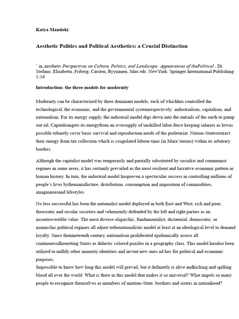 Aesthetic Politics and Political Aesthetics A Crucial Distinction 2 ...