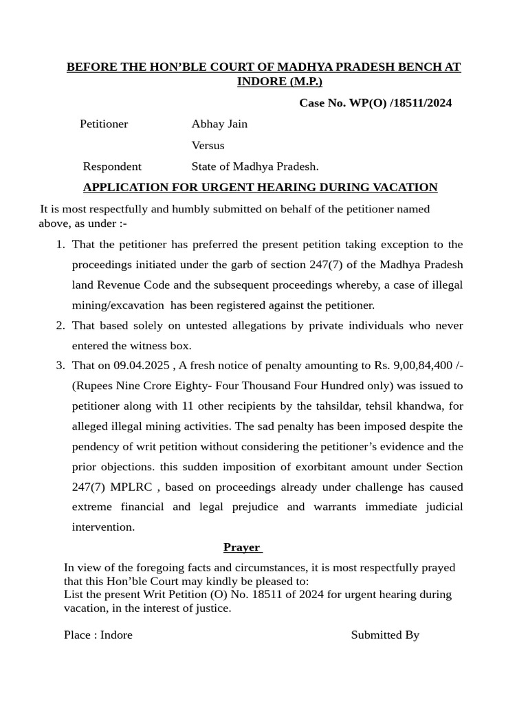 Abhay Jain Urgent Hearing During Vacation | PDF