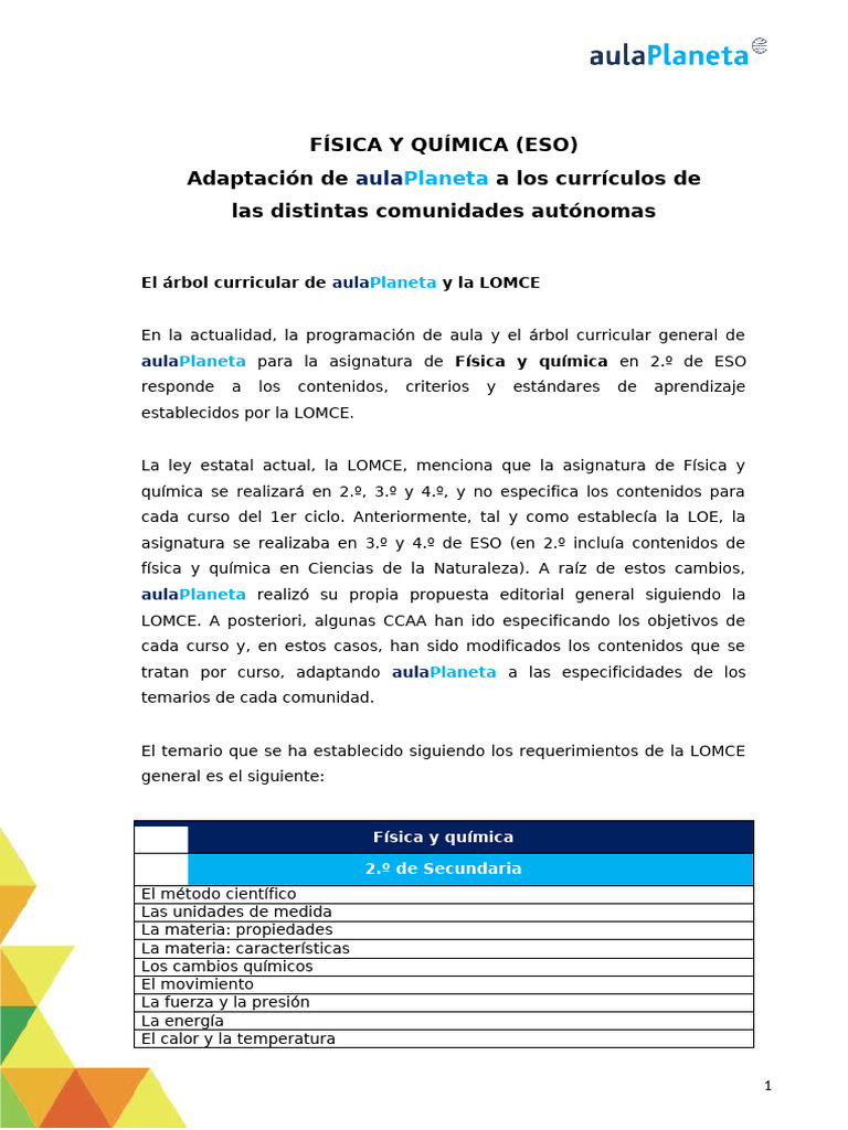 Temarios Fyq 2 Eso v3 | PDF | Importar | Física