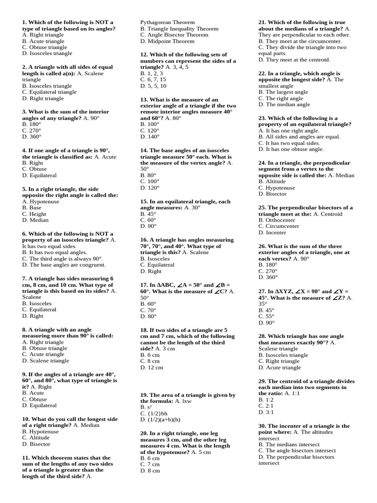 Triangle and Angles Test | PDF | Triangle | Elementary Geometry