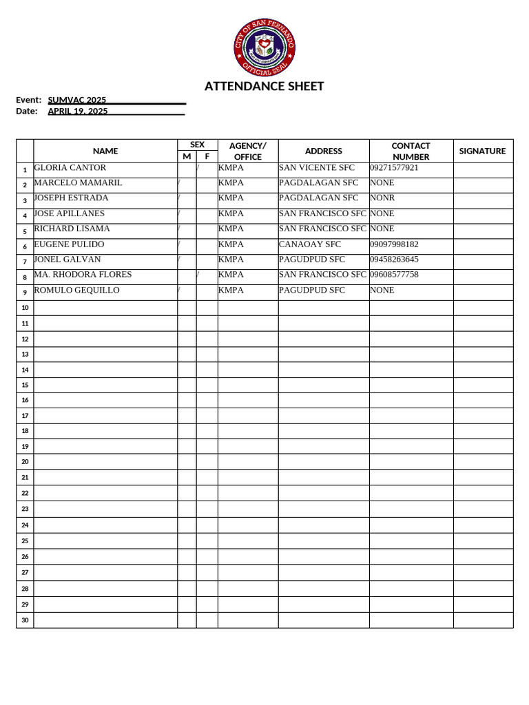 Attendance Sheet | PDF