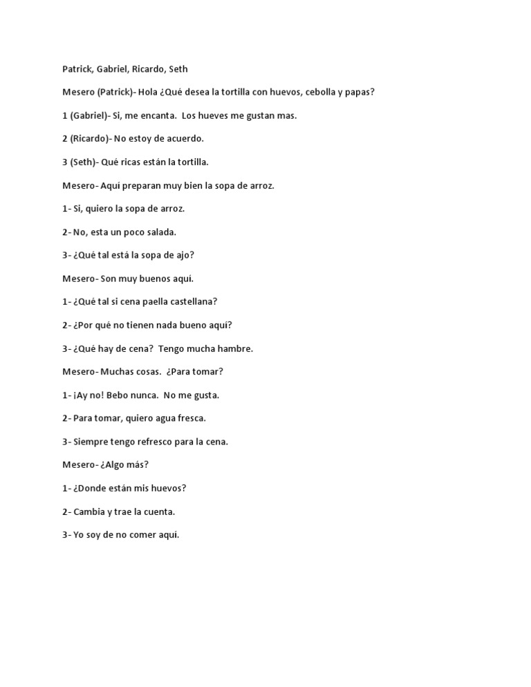 Spanish Menu | PDF | Cocina, comidas y vino