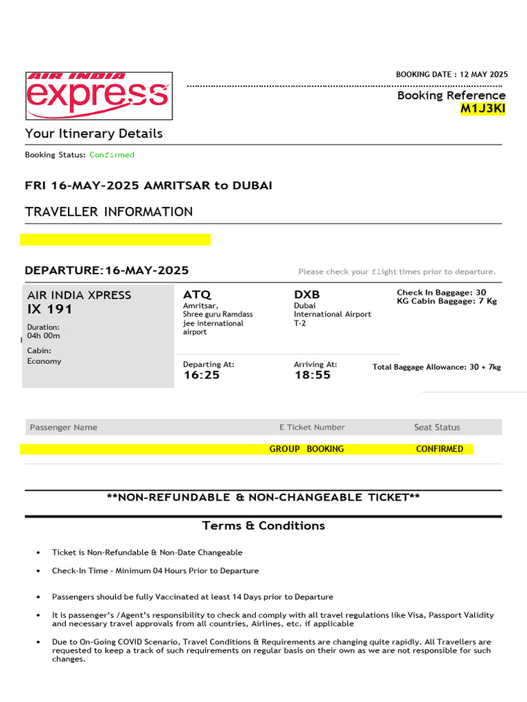 Itin 16 May Atq DXB (Ix) Saroop Singh | PDF