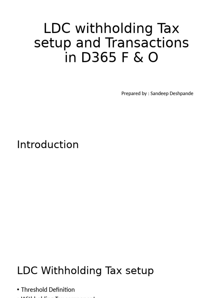 LDC Withholding Tax Setup in D365 | PDF