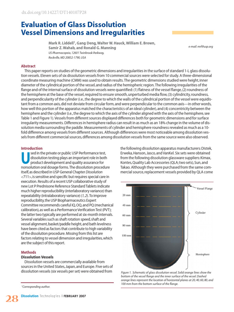 Evaluation of Glass Dissolution Vessel Dimensions and Irregularities ...
