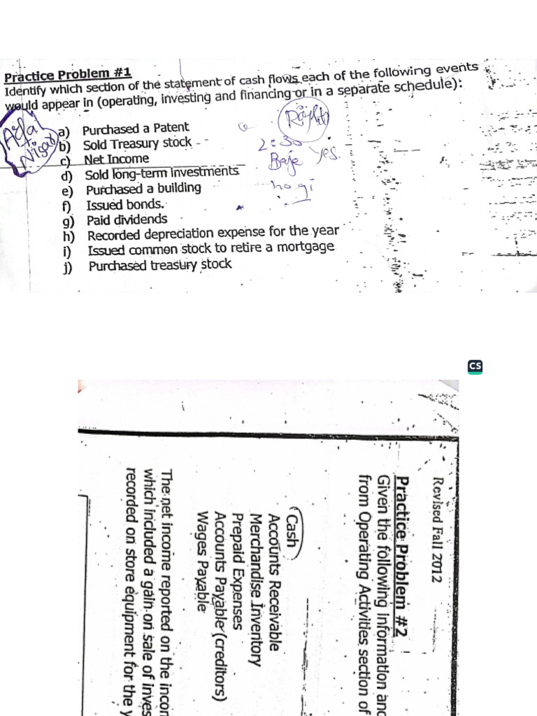 Cash Flow Statement Practice Problems | PDF