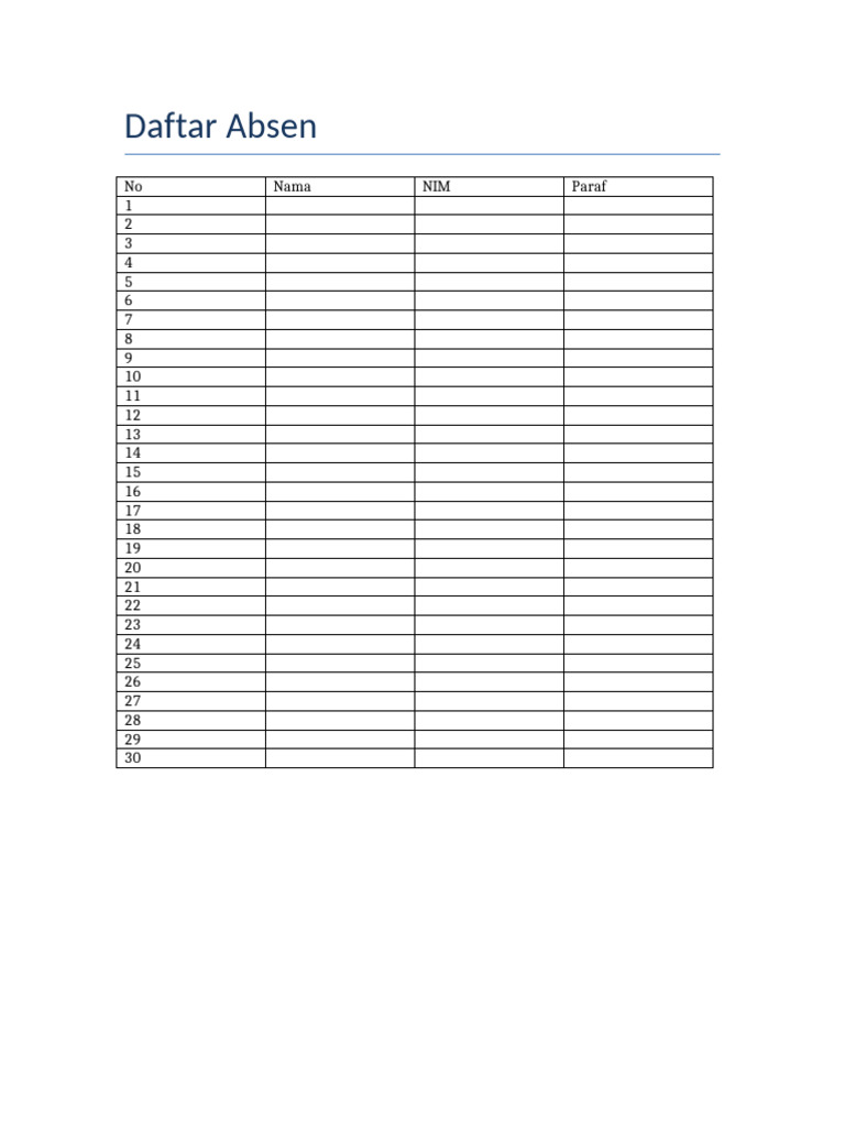 Daftar Absen 30 Baris | PDF