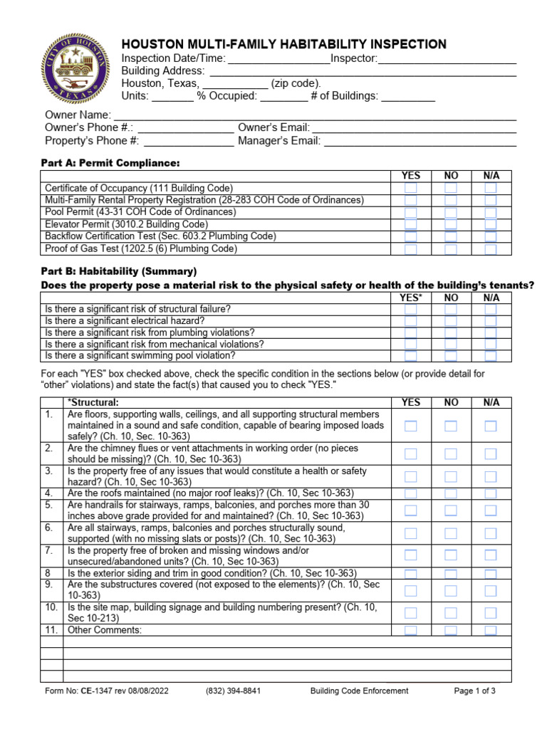 HabitabilityChecklist REV 20220808 | PDF | Building Code | Plumbing