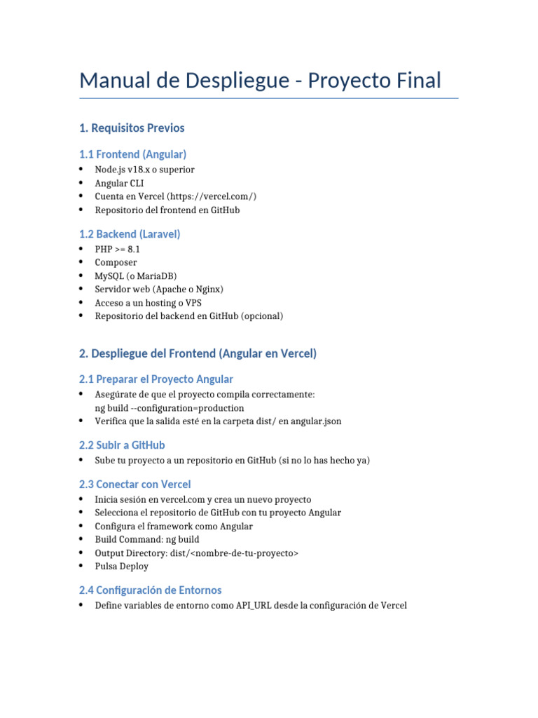 Manual Despliegue Proyecto Final | PDF