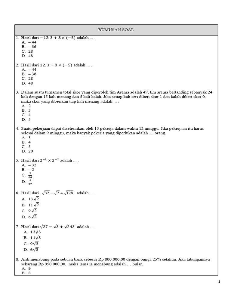 LATIHAN USEK MAT IX | PDF
