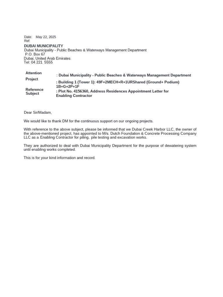 Appointment Letter For Enabling Contractor | PDF