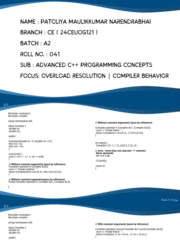 Operator - Overloading - (Member + Friend Function Behavior) | PDF | Parameter (Computer ...
