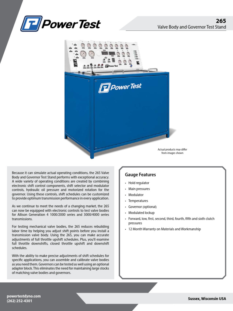 Valve Body and Governor Test Stand PT5052-265 | PDF | Valve | Throttle