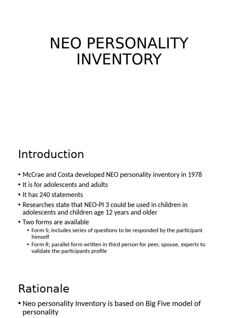 NEO Personality Inventory | PDF | Psychology | Psychological Concepts