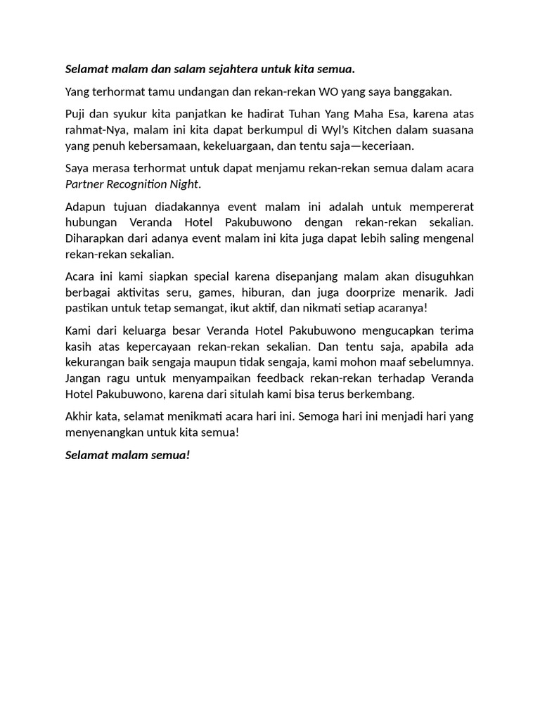 Speech - Partner Recognition Night | PDF