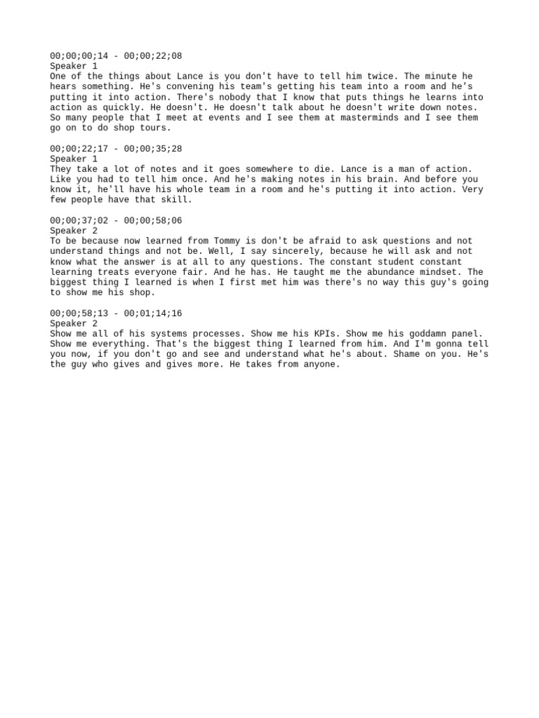Tommy Lance Testimonial Pdf