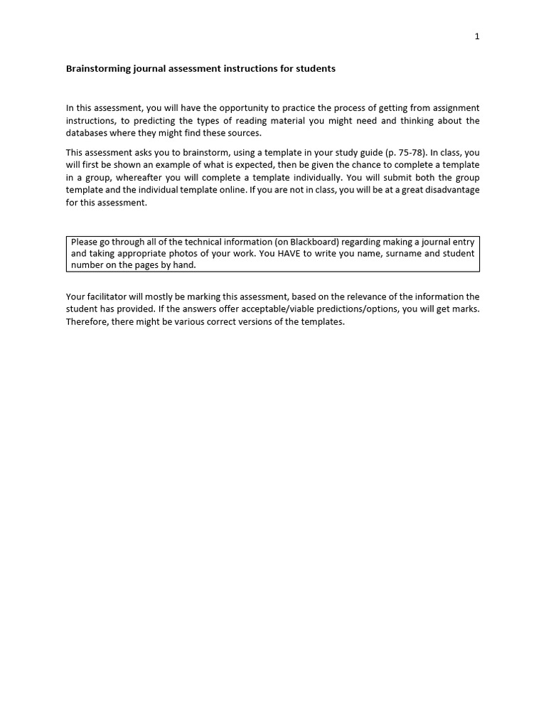 Unit 1_Brainstorming Journal Assessment Instructions_Student ...