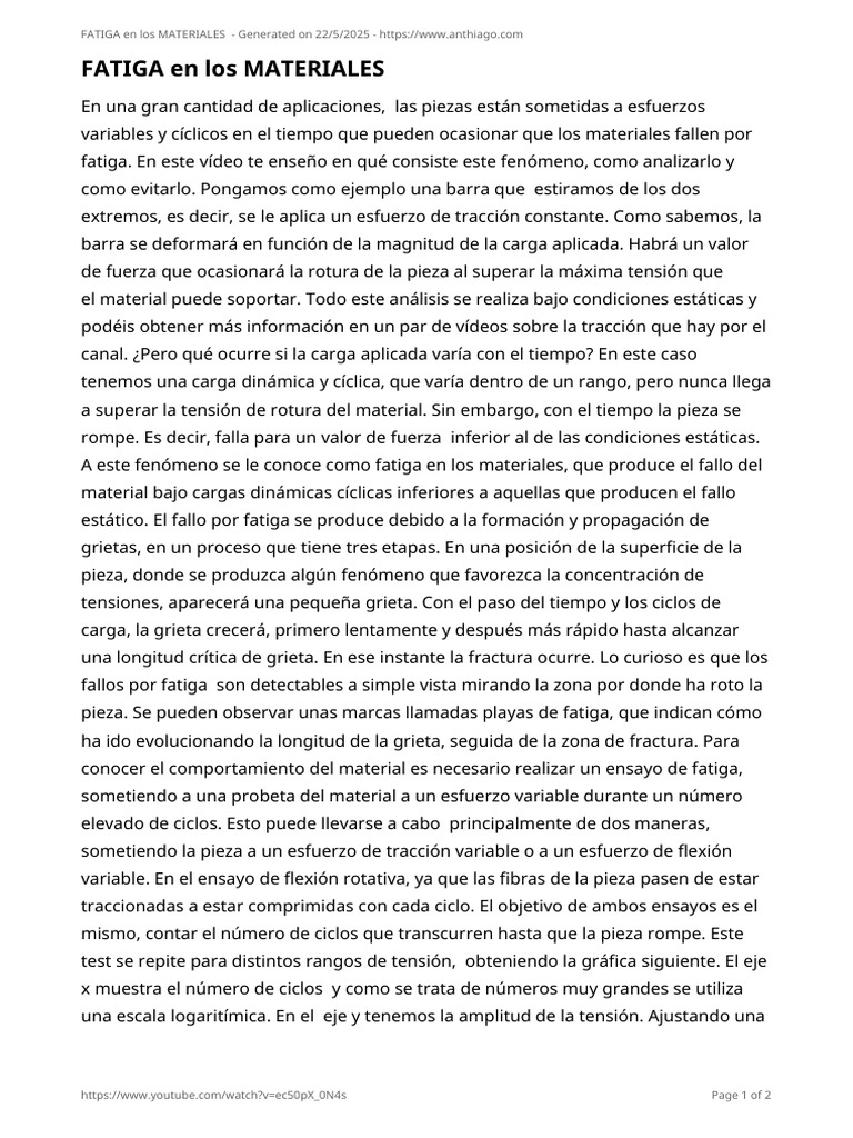 FATIGA en Los MATERIALES - 22-05-2025 | PDF | Fatiga (material ...