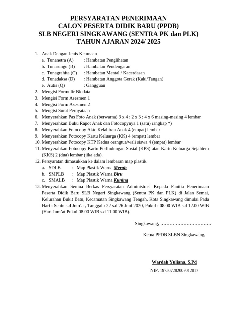 PPDB SLB Negeri Singkawang 2024/2025 | PDF