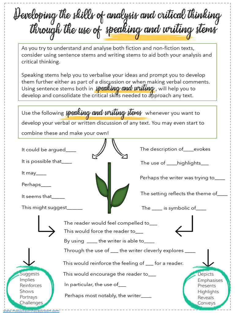 Speaking and Writing Stems | PDF