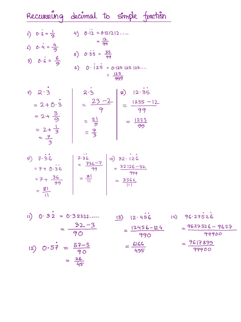 Recurring Decimals | PDF | Mathematical Notation | Division (Mathematics)