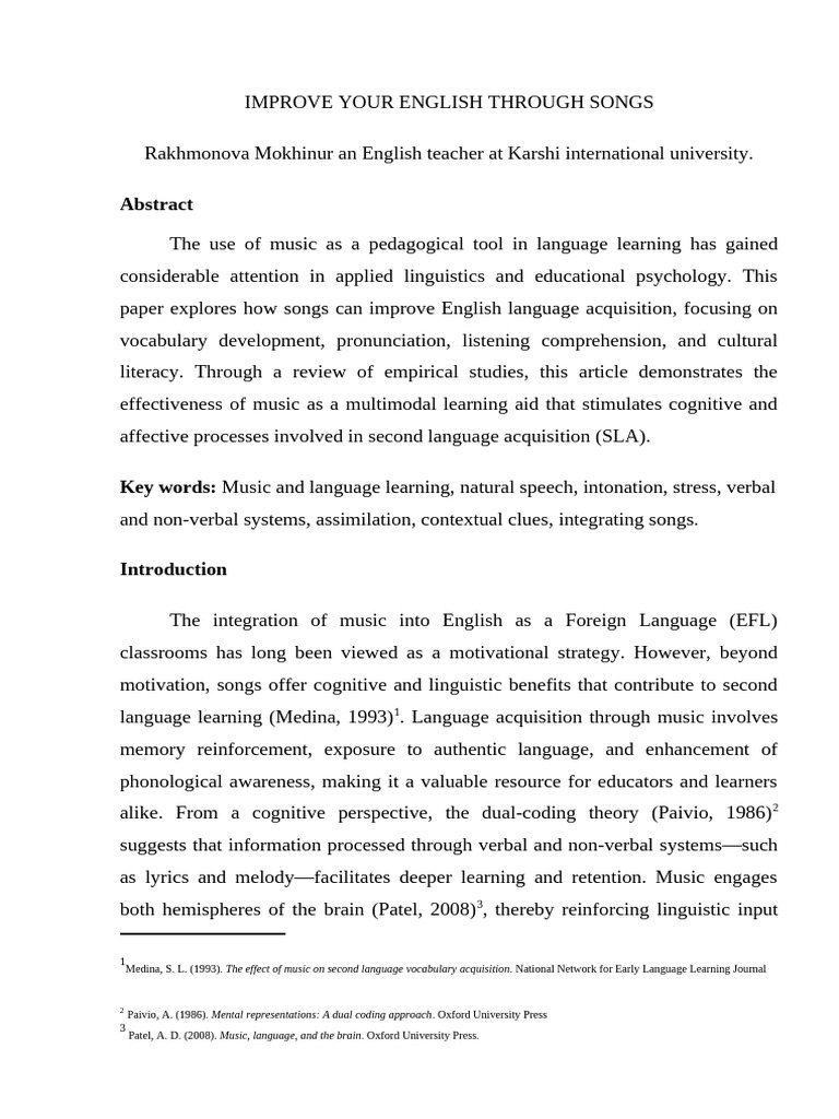 Enhance English Learning with Songs | PDF | Language Acquisition ...