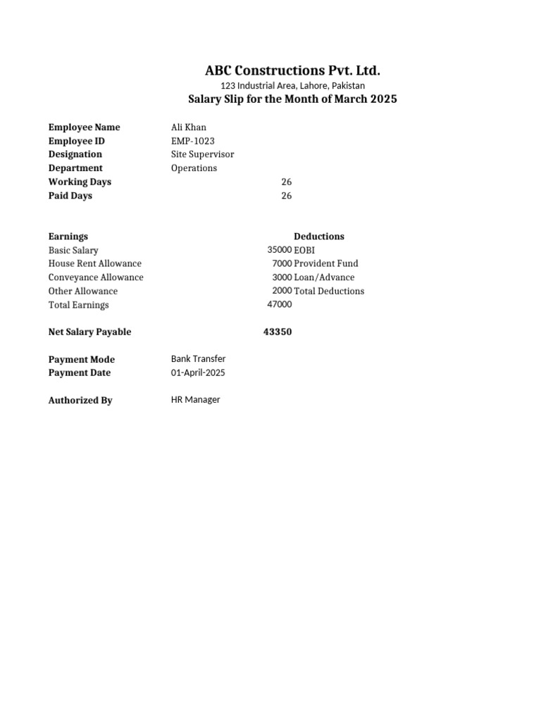 Demo Salary Slip VIP Format | PDF