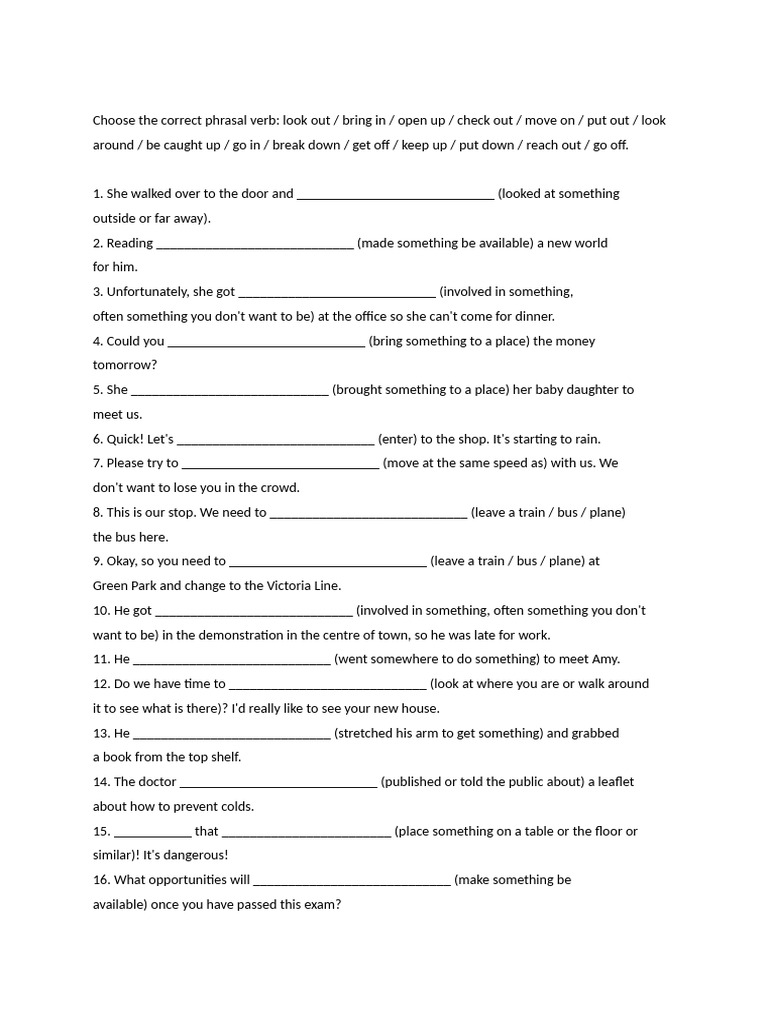 Phrasal Verb Practice Exercises | PDF