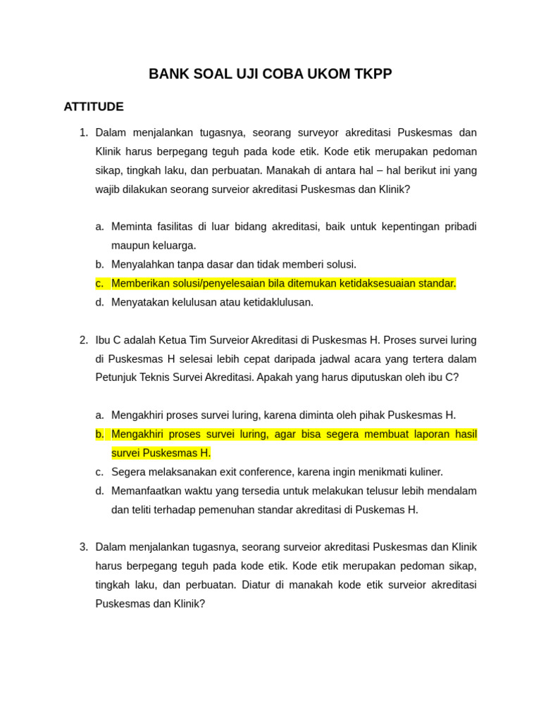 Bank Soal Uji Coba Ukom TKPP | PDF