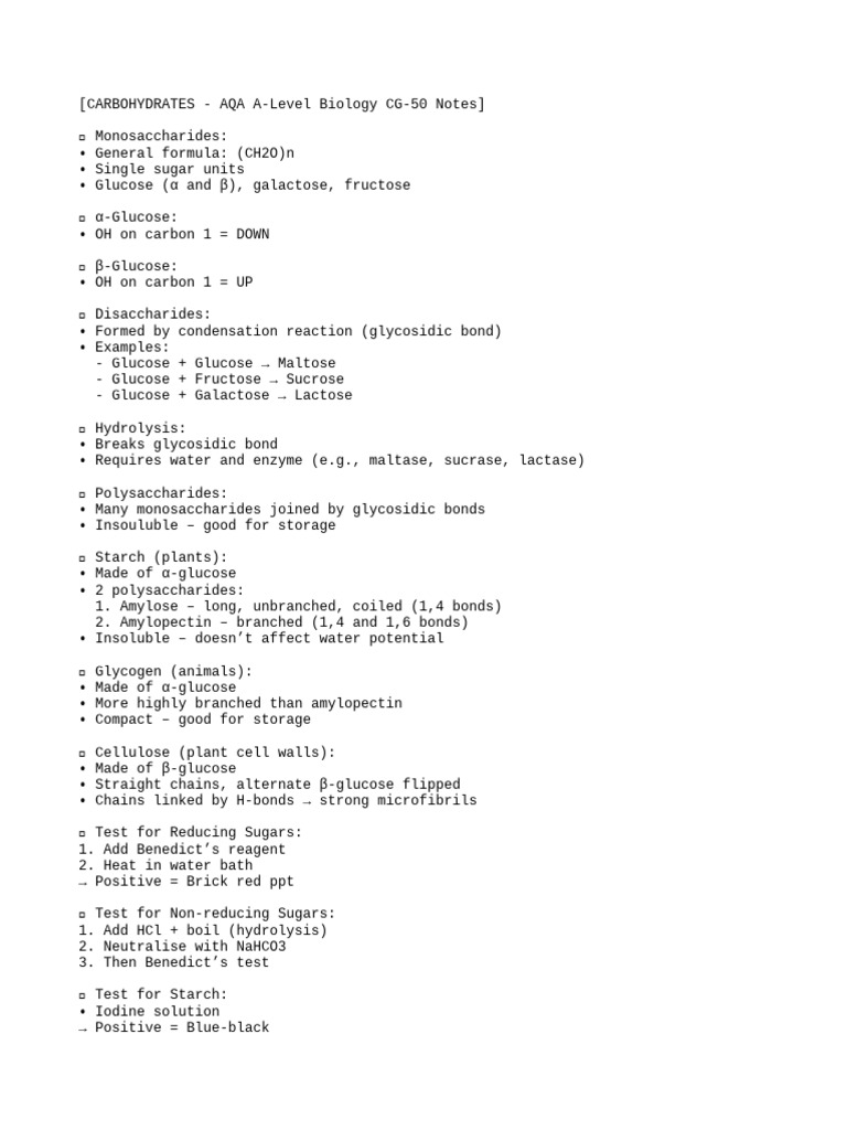 Bio Carbohydrates | PDF