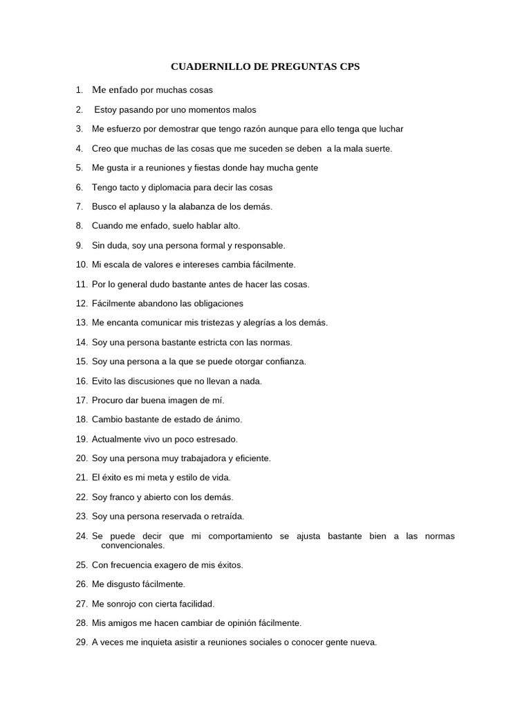 Preguntas CPS | PDF | Las emociones | Sicología