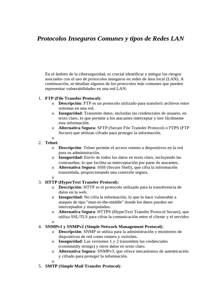Clase 7 Protocolos Inseguros Comunes y Tipos de Redes LAN | PDF | Protocolo de transferencia de ...