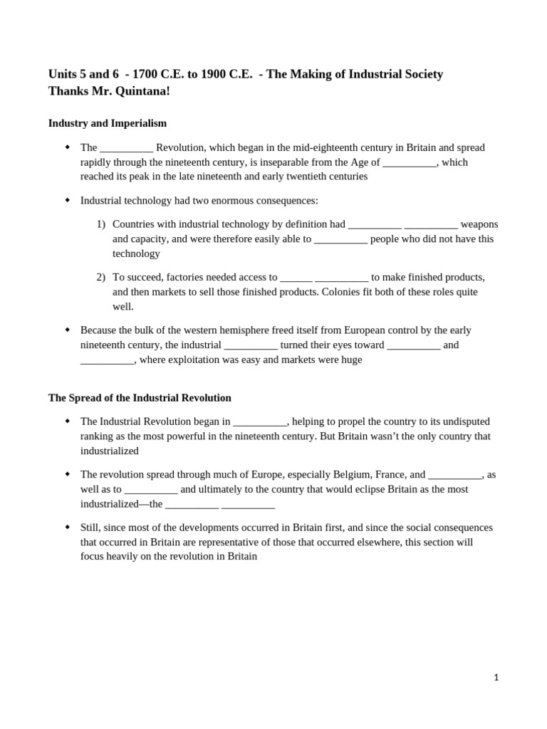 Units 5 and 6 - The Making of Industrial Society Notes | PDF ...