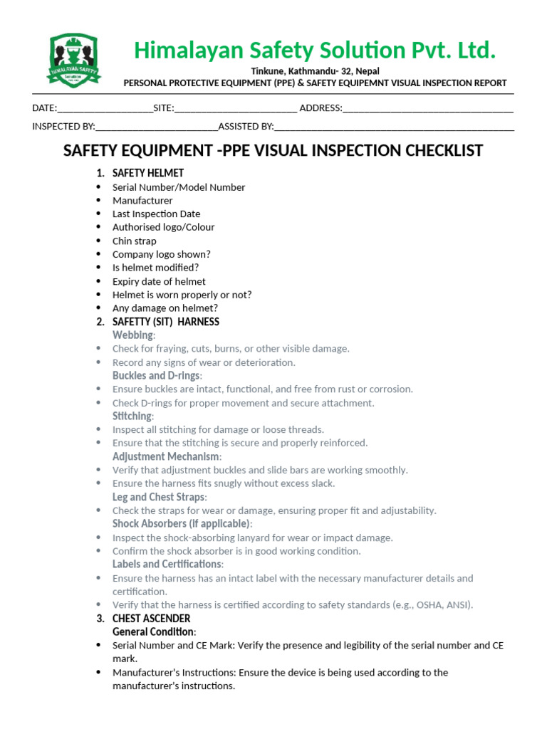 PPE VISUAL INSPECTION CHECKLIST | PDF | Wear | Scaffolding